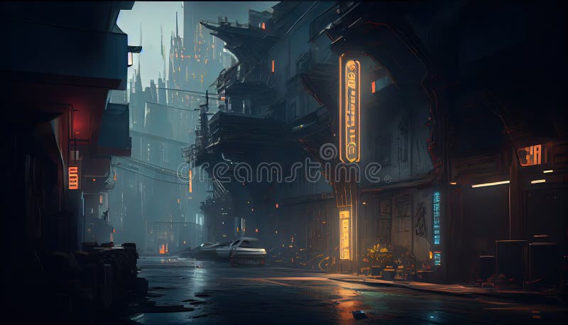 Cyberpunk Background Blurred City Scene in Matrix. AI Render Stock ...