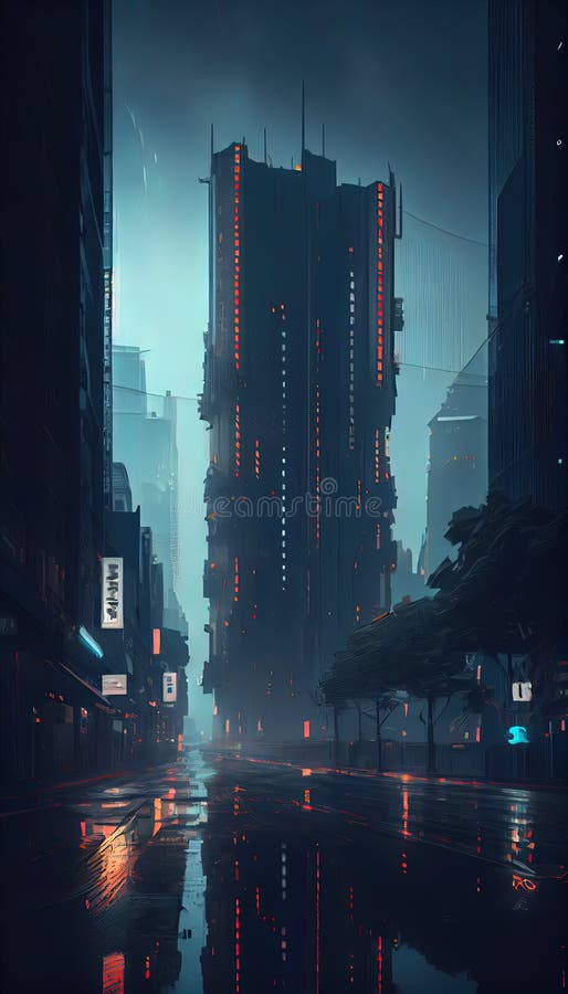 Cyberpunk Background Blurred City Scene in Matrix. AI Render Stock ...
