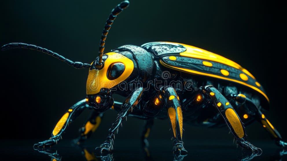 Cyberpunk Beetle: a Biomechanical Insect in Dark Setting Stock ...
