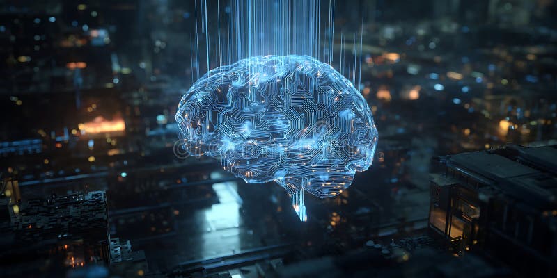 Cyberpunk Brain Digital Mind in a Futuristic Cityscape Stock Illustration - Illustration of mind ...