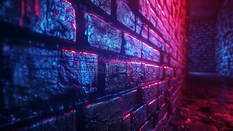 Cyberpunk Brick Wall Texture with Neon Lighting, Futuristic Background ...