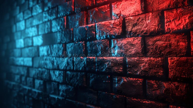 Cyberpunk Brick Wall Texture: Red and Blue Neon Lighting Background ...