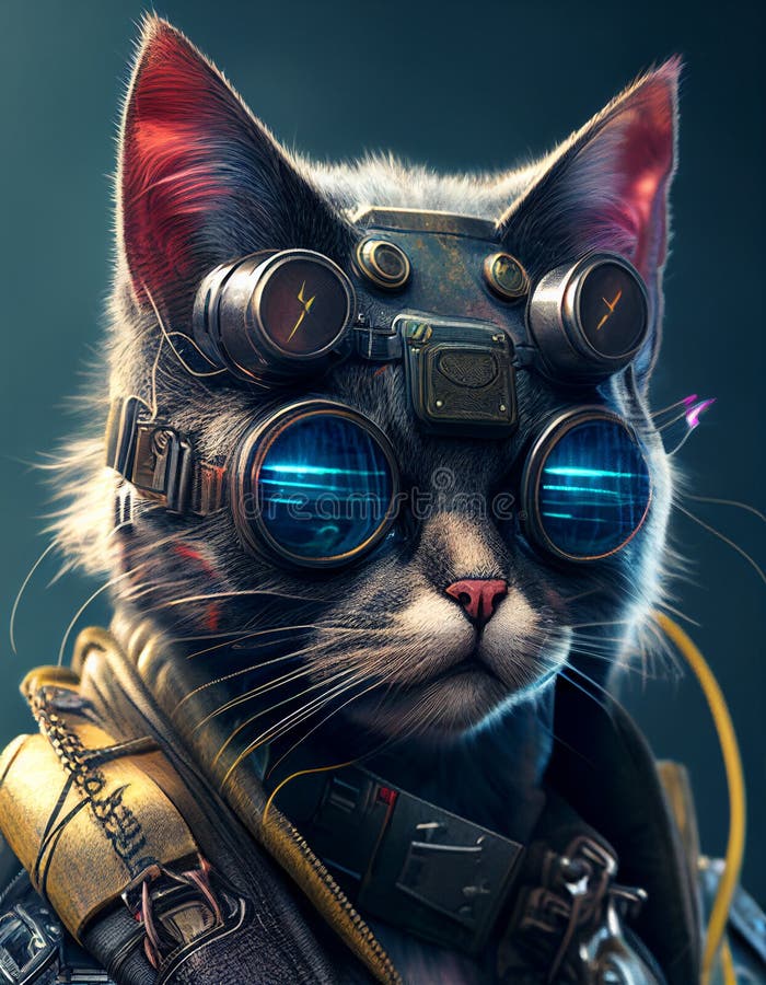 Cyberpunk Cat with Robotic Steel Accessories Realistic Generated with ...
