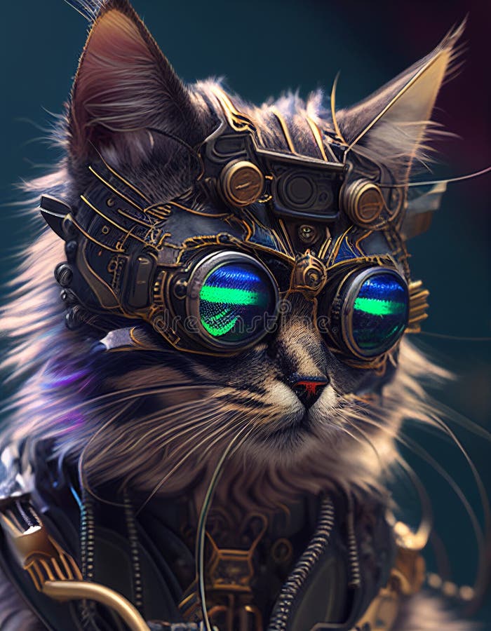 Cyberpunk Cat with Robotic Steel Accessories Realistic Generated with ...
