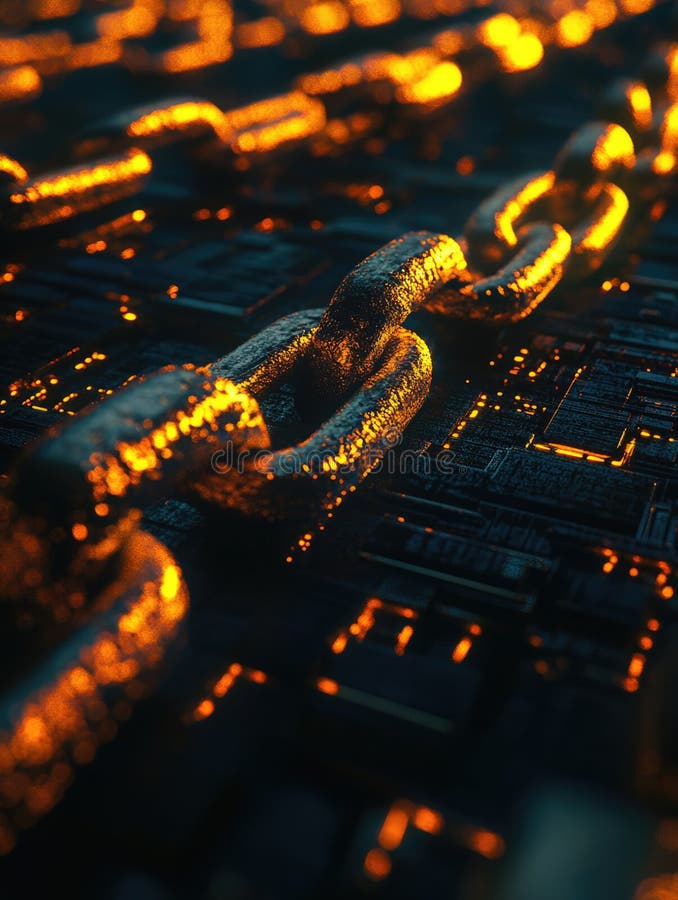 Cyberpunk Chain Link with Digital Elements Stock Photo - Image of ...