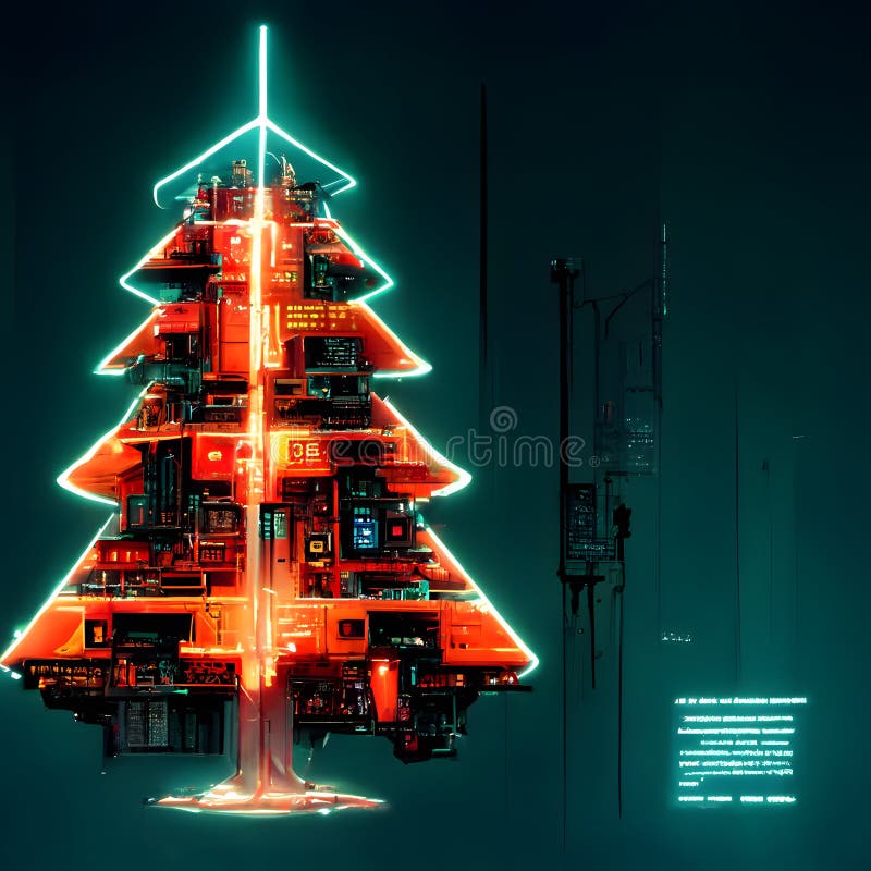 Cyberpunk Christmas Tree, Neural Network Generated Art Stock ...
