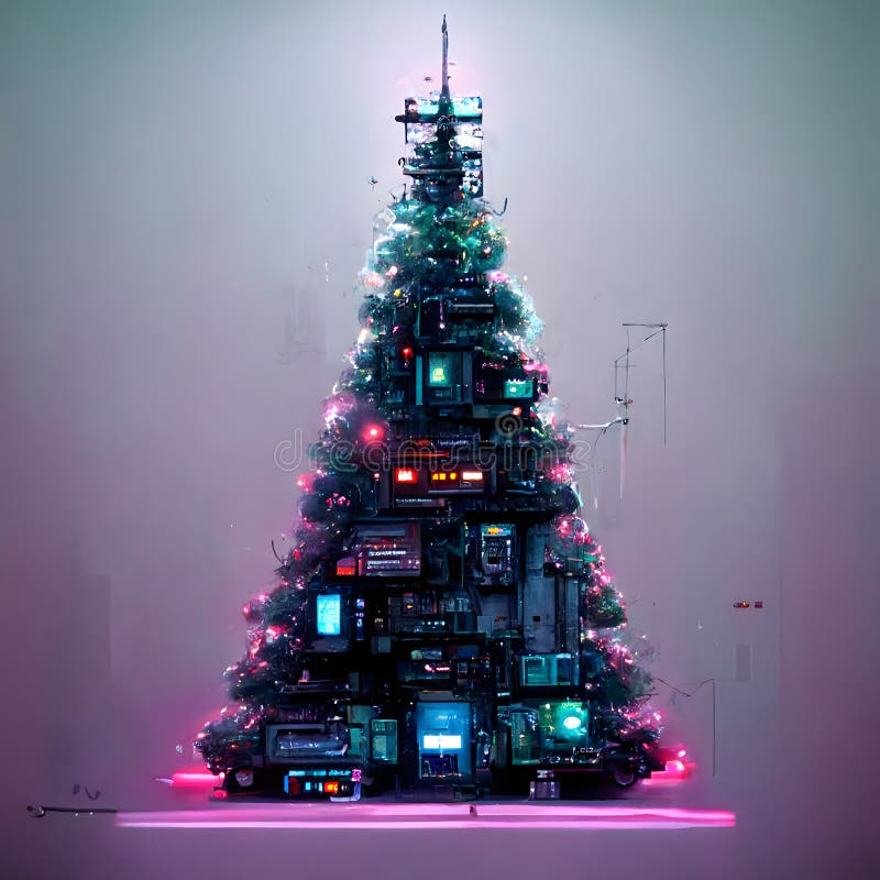 Cyberpunk Christmas Tree, Neural Network Generated Art Stock ...