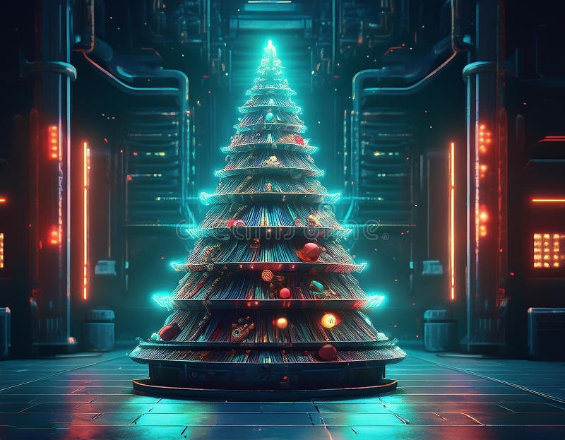 Cyberpunk Christmas Tree, Photorealism-generated by Ai Stock ...