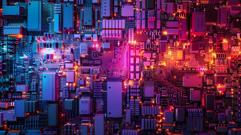 Cyberpunk Circuit Board 3D Illustration Stock Illustration ...