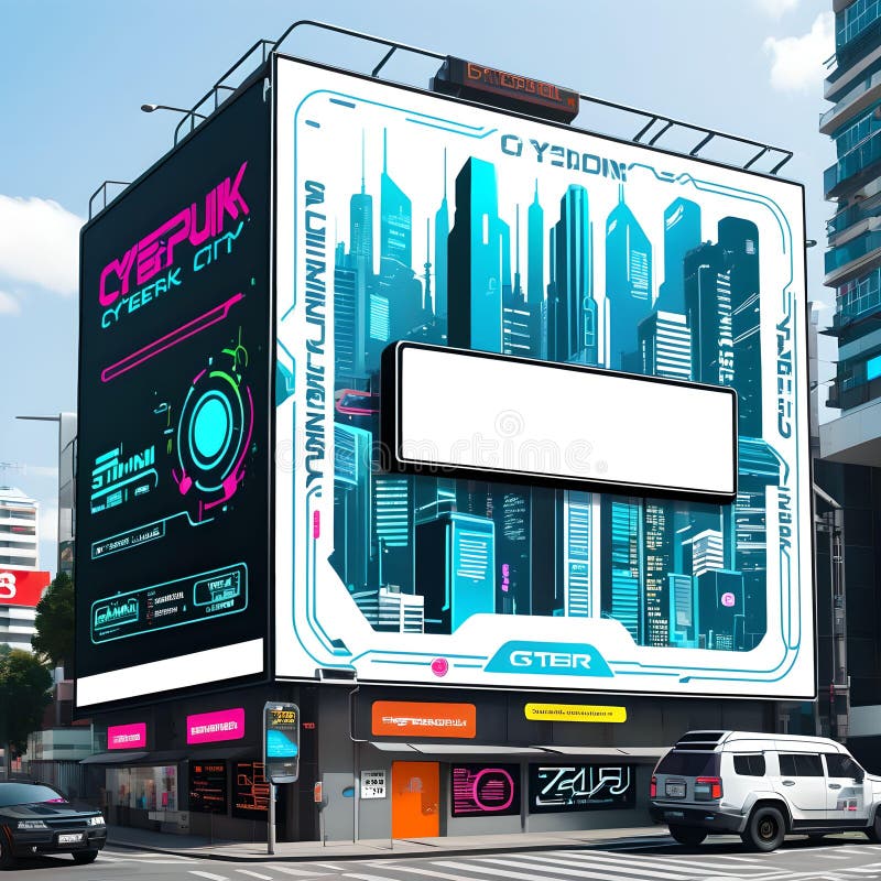 Cyberpunk City Billboard: Interactive Ads with Lora Font Stock ...