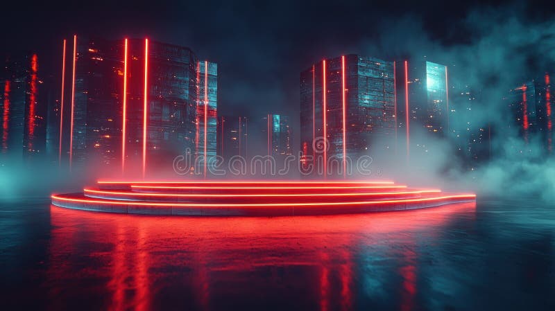 Cyberpunk City Neon Stage Platform Background Stock Illustration ...