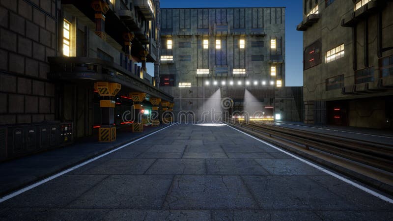 Cyberpunk City Street, 3d Render Stock Illustration - Illustration of ...