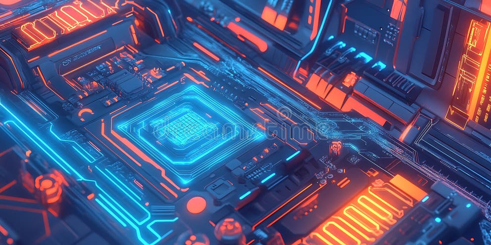 Cyberpunk Cityscape Art stock illustration. Illustration of glowing ...