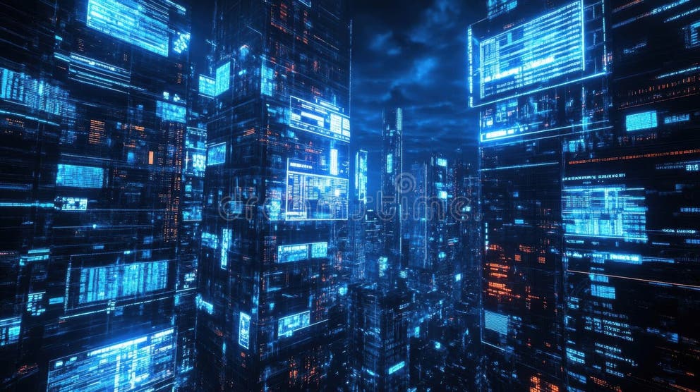 Cyberpunk Cityscape, a Digital Metropolis of Code and Light Stock Photo ...