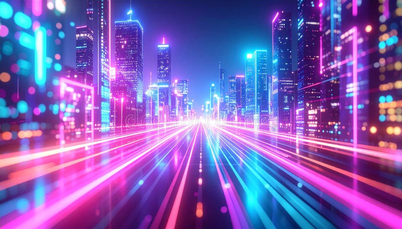 Cyberpunk Cityscape on Holographic UI Grid Background. Generated Image ...