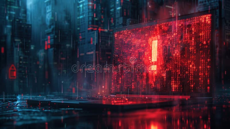A Cyberpunk Cityscape with a Laptop in the Foreground Displaying an ...