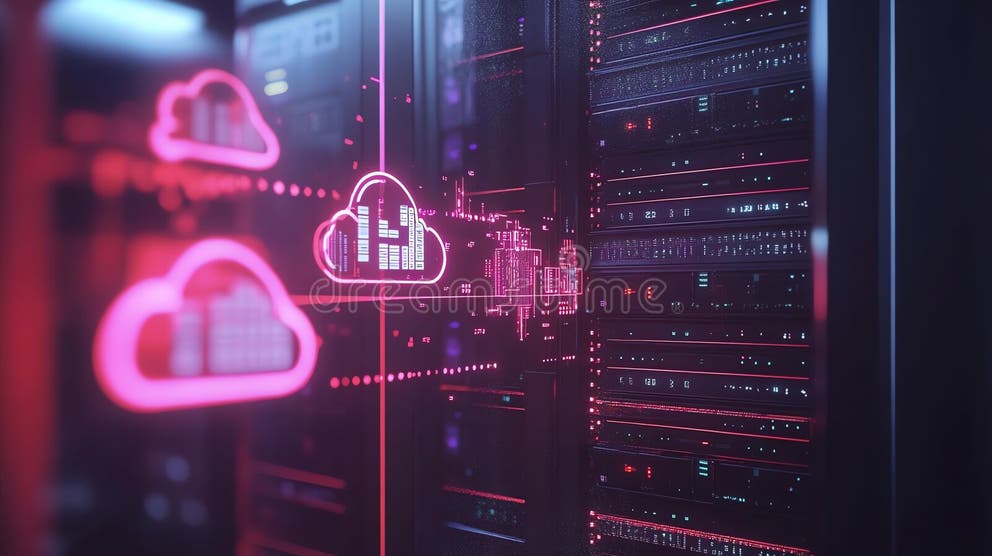 Cyberpunk Cloud Server 3D Illustration Stock Illustration - Illustration of internet, rendering ...