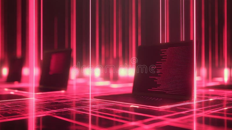 Cyberpunk Code Laptops in a Matrix of Neon and Digital Logic for ...