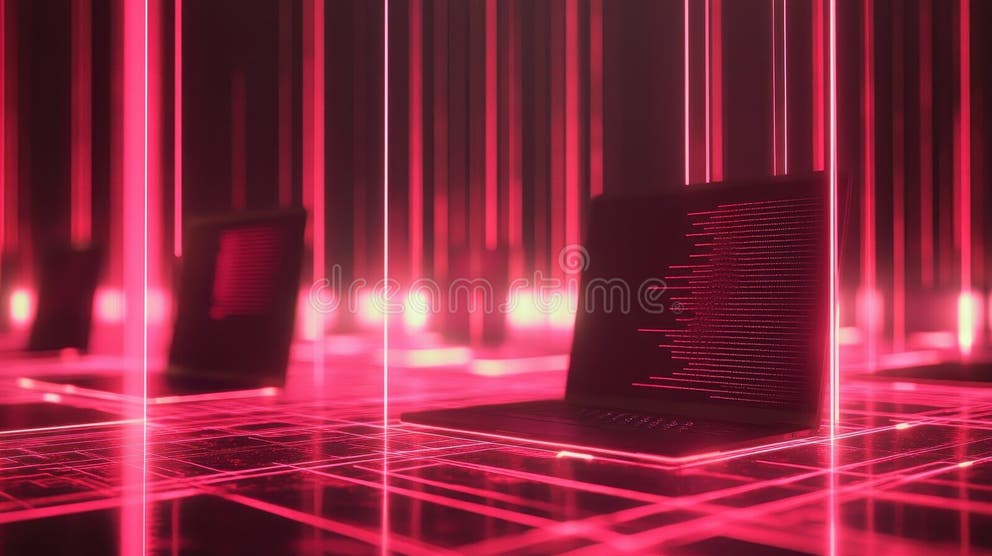 Cyberpunk Code Laptops in a Matrix of Neon and Digital Logic for ...