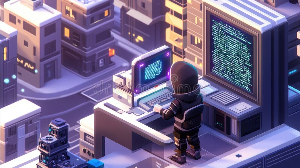 Cyberpunk Coder stock illustration. Illustration of computer - 367587096