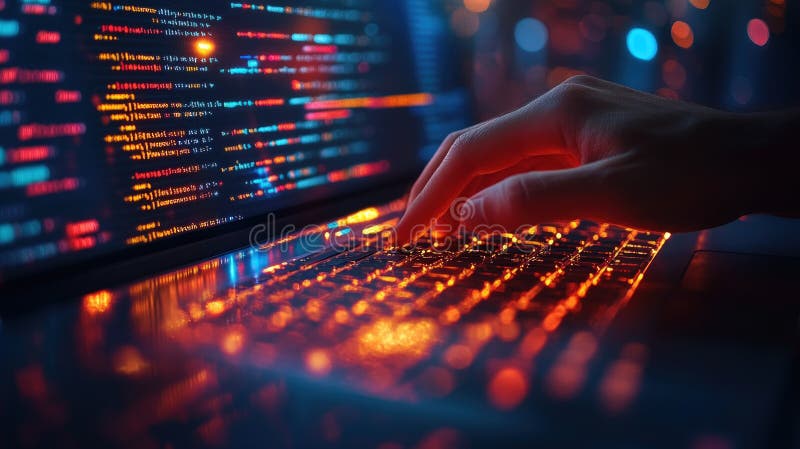 Cyberpunk Coder: Hand Typing on Illuminated Keyboard with Abstract Code ...