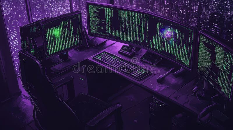 Cyberpunk Coder s Night stock illustration. Illustration of green - 367584833