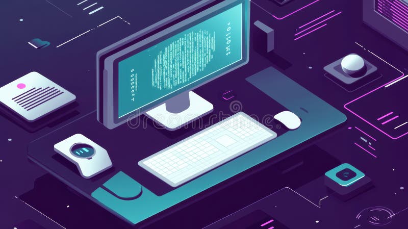 Cyberpunk Coding Workstation Stock Illustration - Illustration of ...