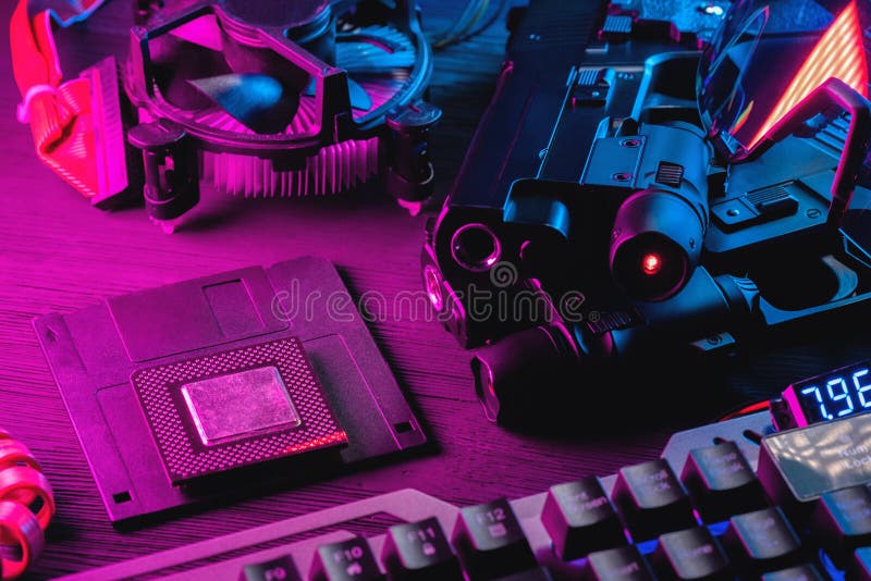 Cyberpunk stock image. Image of hardware, illumination - 196633229