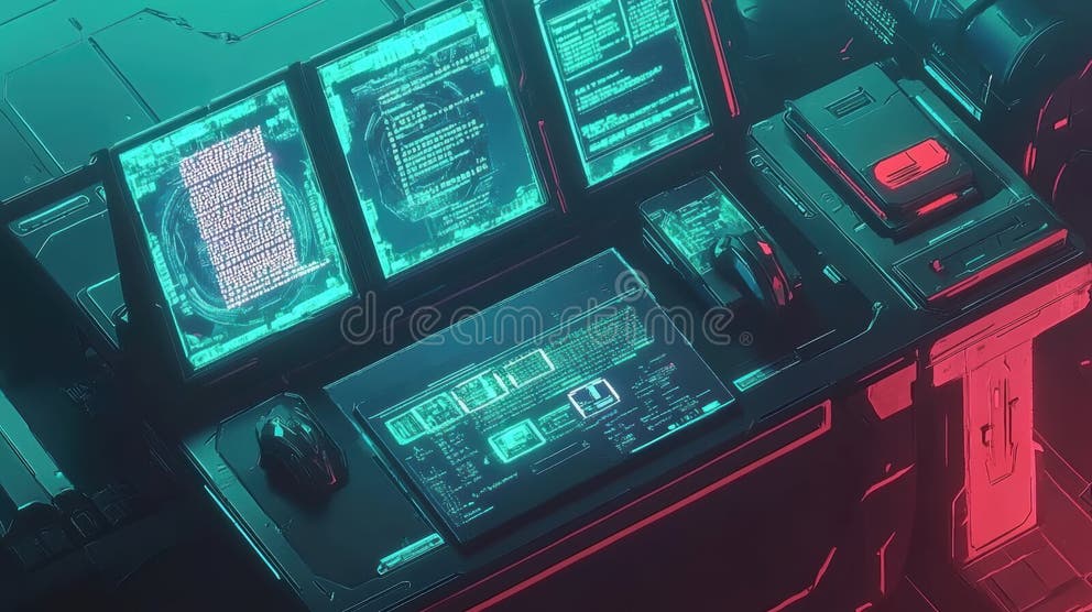 Cyberpunk Control Panel stock illustration. Illustration of teal ...