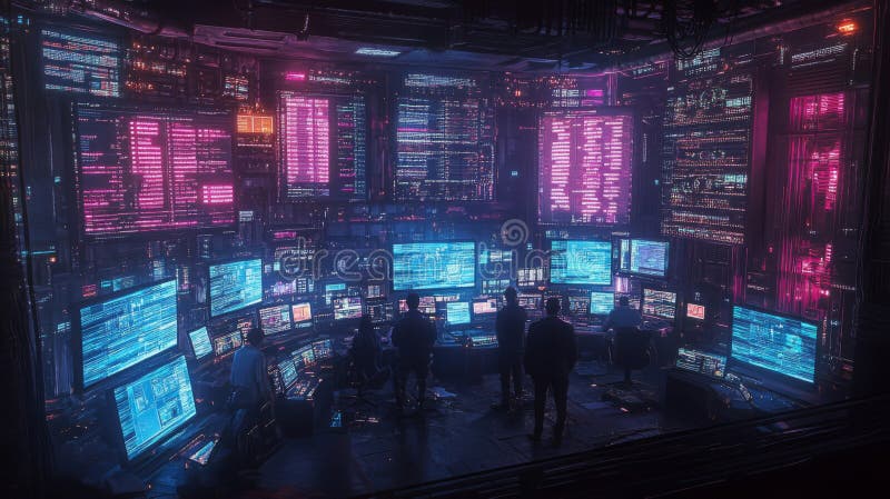 Cyberpunk Control Room Digital Network System Stock Illustration ...