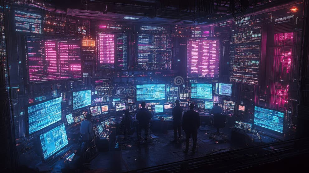 Cyberpunk Control Room Digital Network System Stock Illustration ...