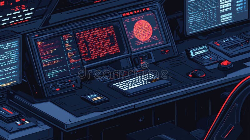Cyberpunk Control Room stock illustration. Illustration of data - 368483968