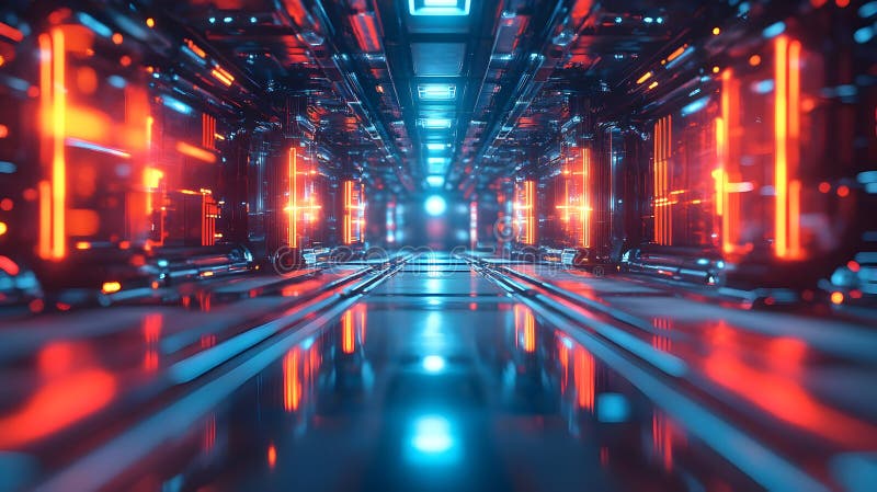 Cyberpunk Corridor 3D Render Stock Illustration - Illustration of ...