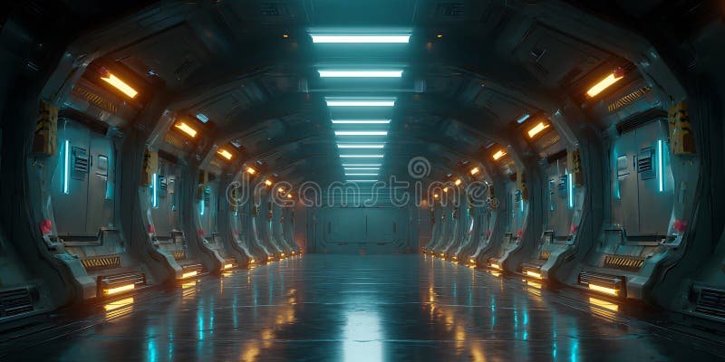Cyberpunk Corridor Futuristic SciFi Background Stock Illustration ...