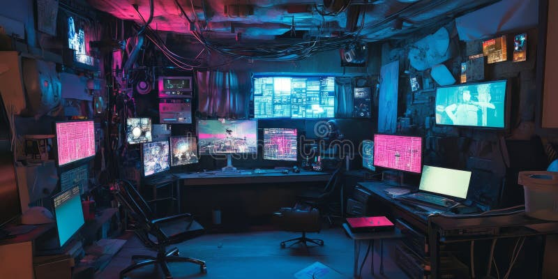 A Cyberpunk 3D Background of an Underground Resistance Hideout, Where ...
