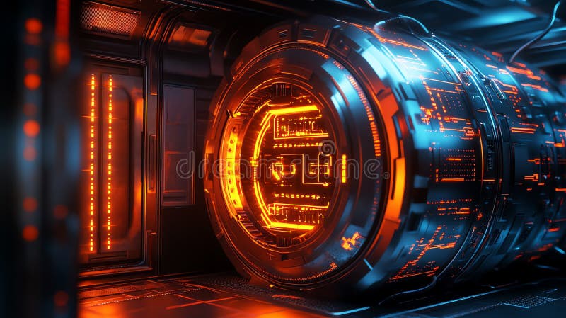 Cyberpunk 3D Tech Orange and Blue Glowing Tech Stock Photo - Image of blue, light: 362985458