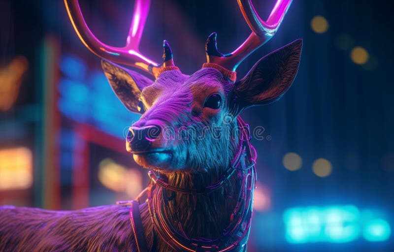 Cyberpunk Deer. Generate Ai Stock Illustration - Illustration of banner ...