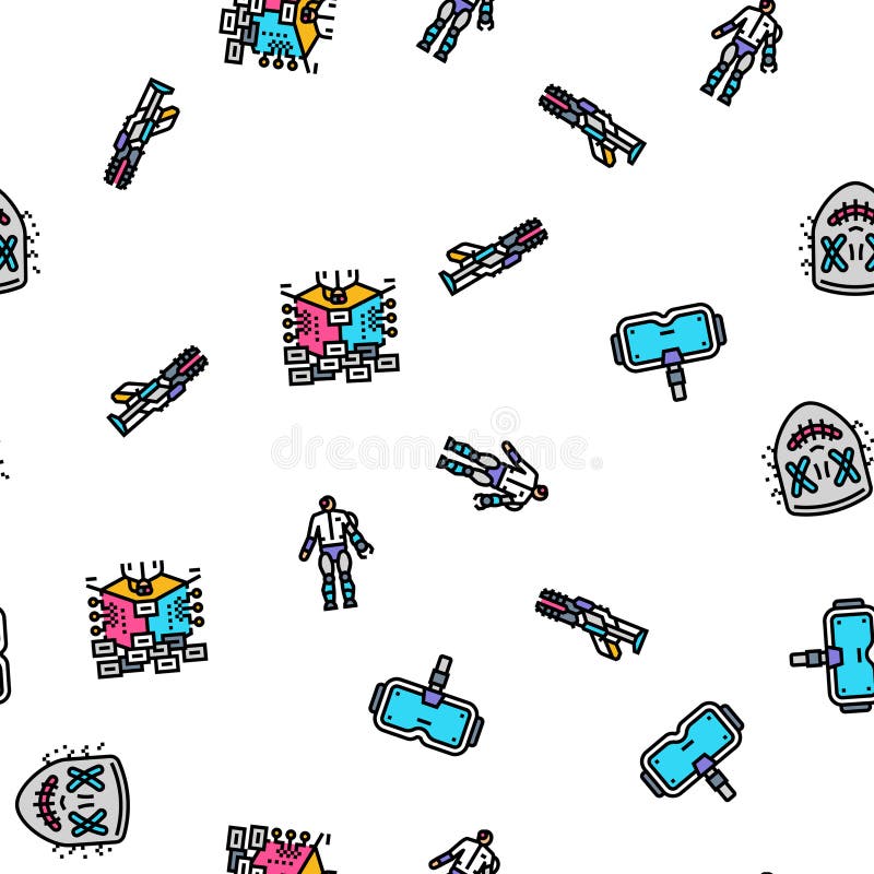 Cyberpunk Digital City Future Seamless Pattern Vector Stock ...