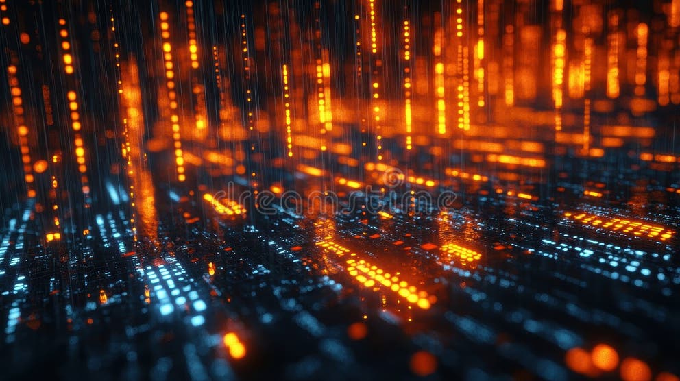 Cyberpunk Digital Rain Glowing Matrix Code Effect on Dark Orange ...