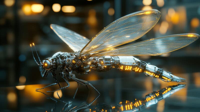 Cyberpunk Dragonfly Robot, Futuristic Insect Machine Stock Illustration ...