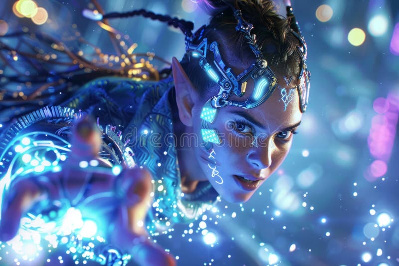 A cyberpunk elf hacker stock image. Image of intelligence - 346088691