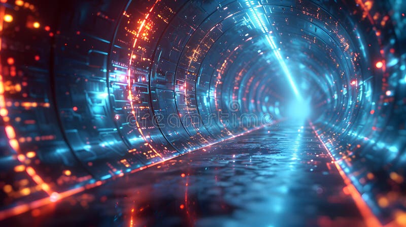 Cyberpunk Environment: Neon Blue Digital Realm with Empty Space Stock ...