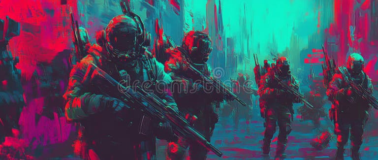 Cyberpunk Forces are Going To Capture the Target. Stock Photo - Image ...