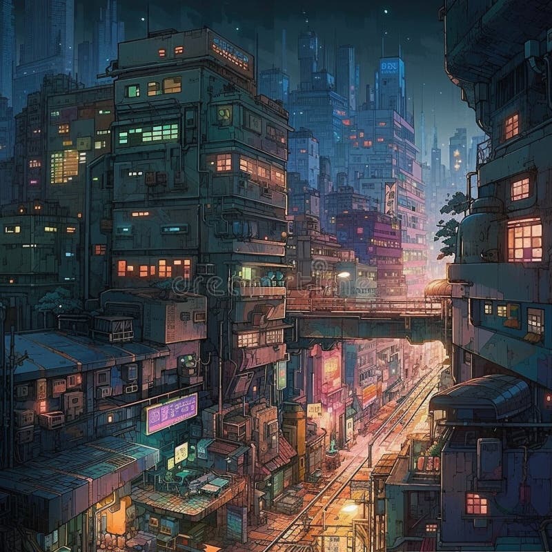 Cyberpunk Future City Illustration, Created with Generative AI ...