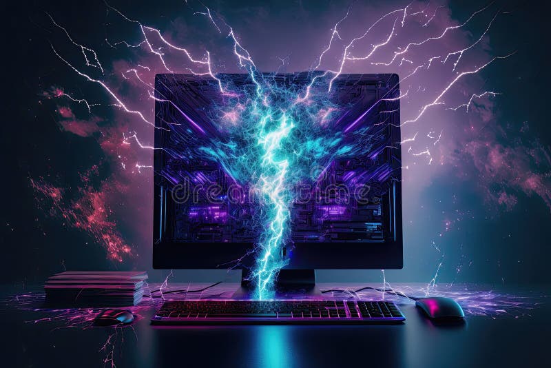 Cyberpunk Future: Dynamic and Colorful Computer. Generative AI Stock ...