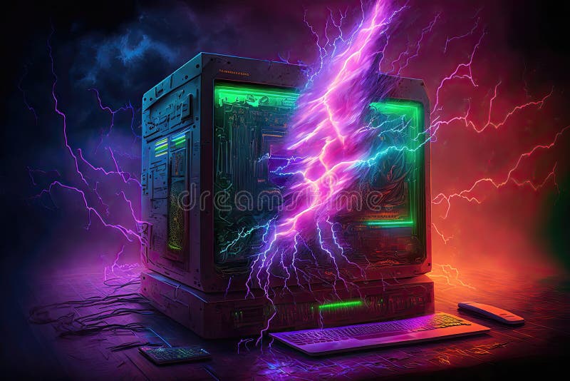 Cyberpunk Future: Dynamic and Colorful Computer. Generative AI Stock ...