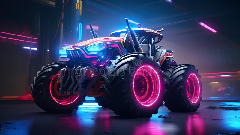 Cyberpunk Futuristic Tractor Hyperrealistic 3D-Style Concept Stock ...