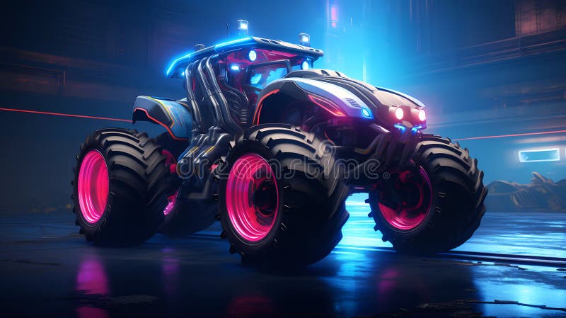 Cyberpunk Futuristic Tractor Hyperrealistic 3D-Style Concept Stock ...