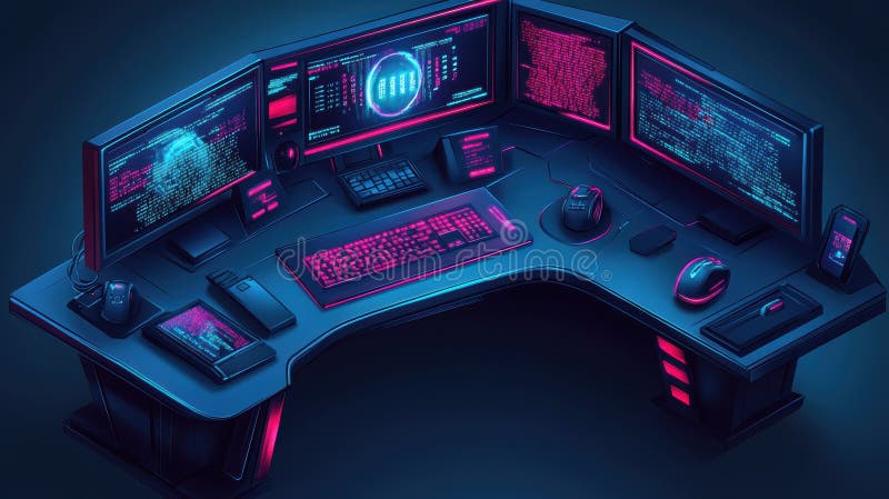 Cyberpunk Gaming Setup stock illustration. Illustration of code - 367586204