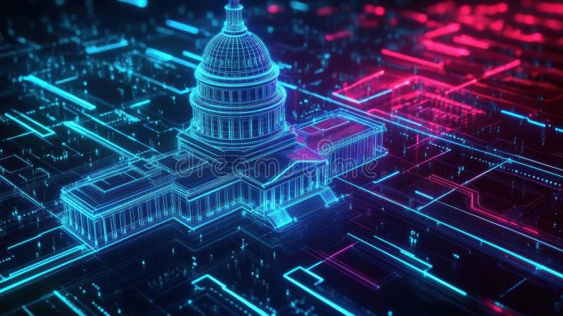 Futuristic Digital Representation of a Government Building with Glowing ...